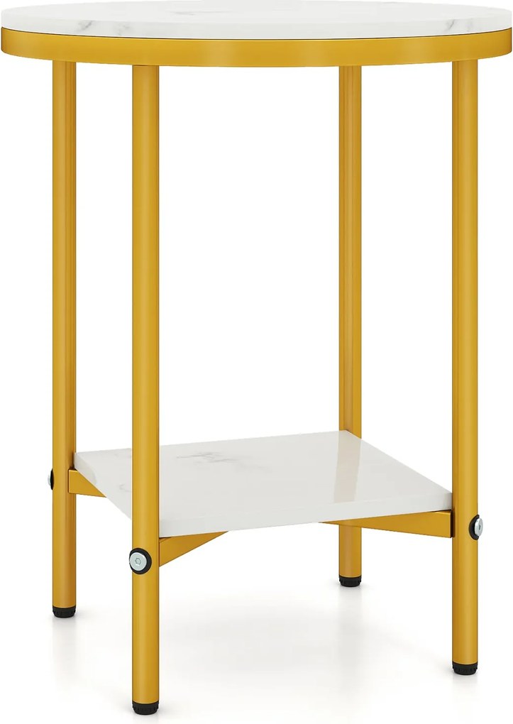 Costway 2patrový kulatý konferenční stolek 40,5 cm s bílým mramorovým vzhledem