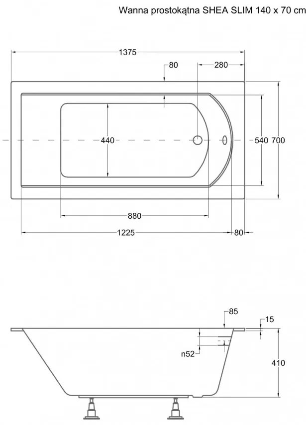 BESCO Obdélníková vana SHEA SLIM Nožičky k vaně - S nožičkami, Rozměr vany - 140 × 70 cm VANSHEA140SLIM+OLVPINOZ