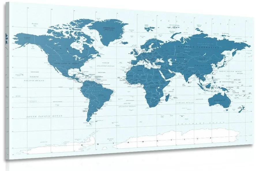 Obraz politická mapa světa v modré barvě - 60x40 cm