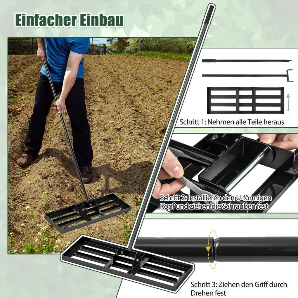 Costway Kovové hrábě na vyrovnávání trávníku s ergonomickou rukojetí pro hrábě