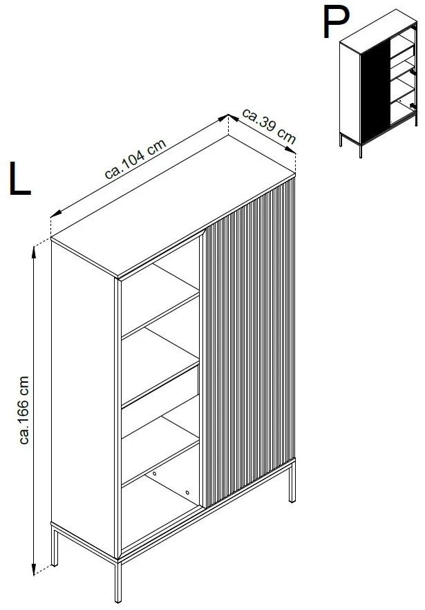 Vitrína Sento, černá/dub wotan, s osvětlením
