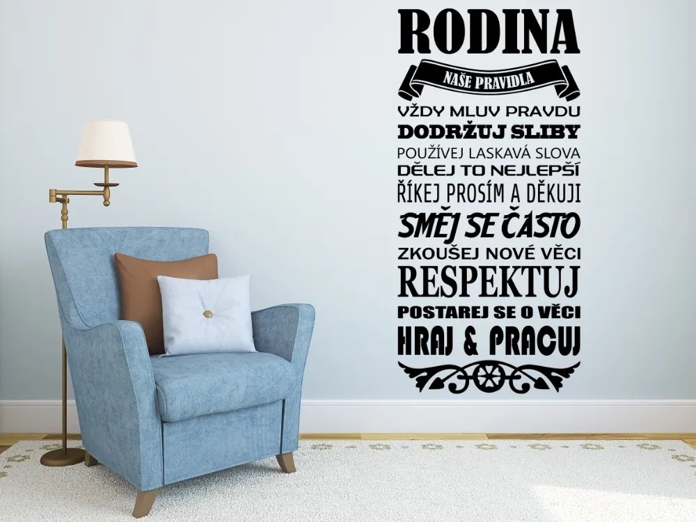 Rodinná pravidla - Samolepka na zeď (100x48cm) - Rawe.cz