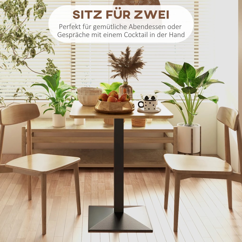 HOMCOM jídelní stůl 70 × 70 cm pro 2 osoby — deska s dekorem dřeva, černý ocelový podstavec, tmavě hnědý