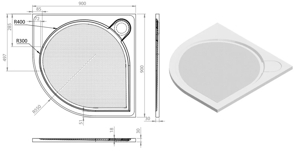 Vayer Virgo čtvrtkruhová sprchová vanička, litý mramor Rozměr vaničky: 100x100cm