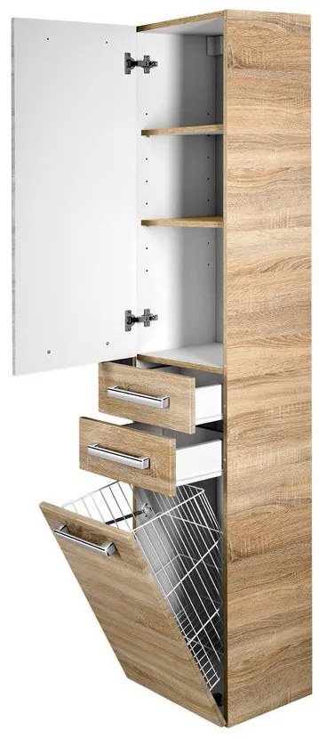 Aqualine, VEGA Skříňka vysoká s košem 40x184x31cm, dub platin, VG980