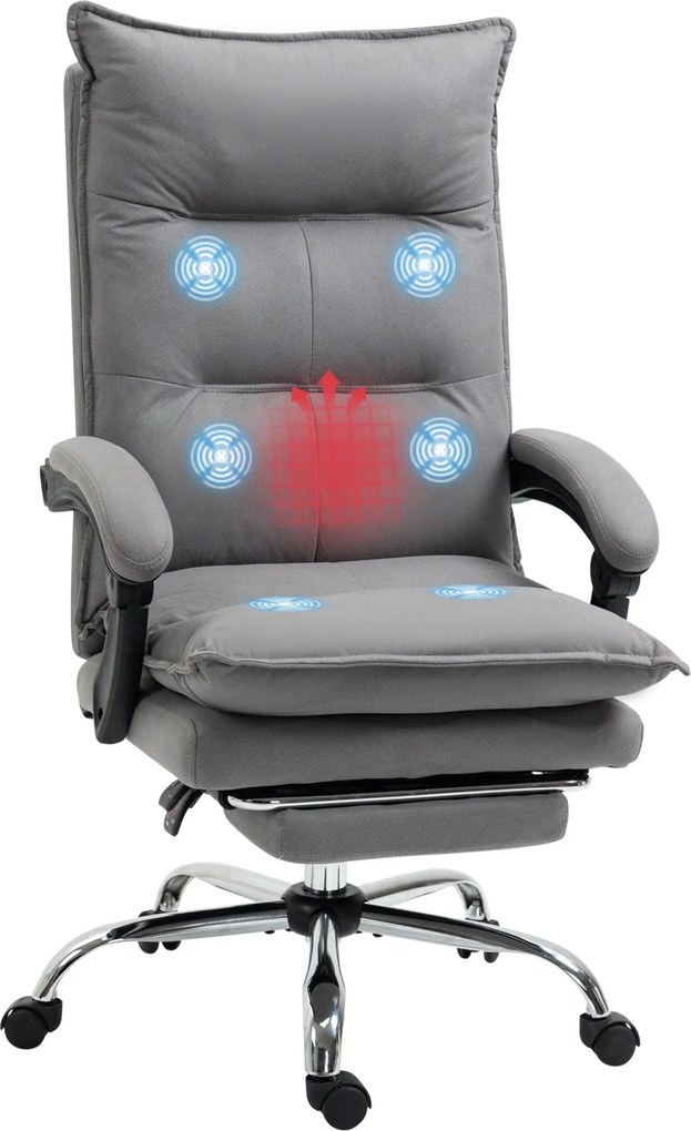 Ergonomická kancelářská židle Vinsetto s masážní funkcí, zahřívání bederní části, sklopná funkce, nastavitelný podnožka, 360° otáčecí exekutivní židle