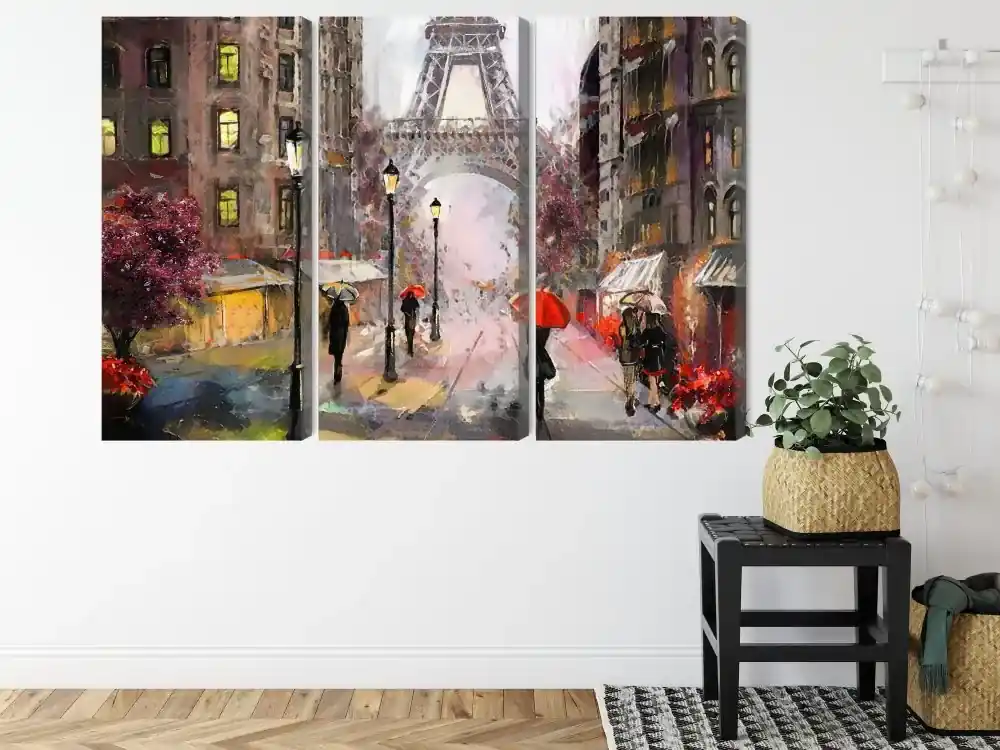Vícedílný obraz Pohled Na Ulici Paříže Jako Malované Nedostatek Nedostatek  Přírodní plátno 60x40 | BIANO