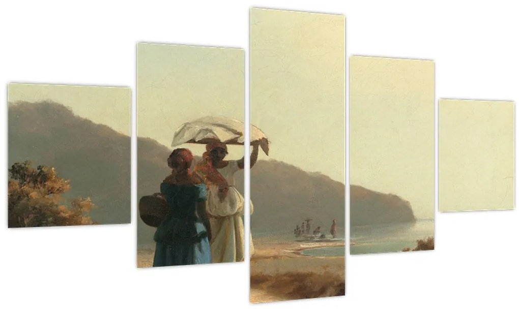 Obraz - Camille Pissarro, Two Women Chatting by the Sea, St. Thomas, reprodukce (125x70 cm)