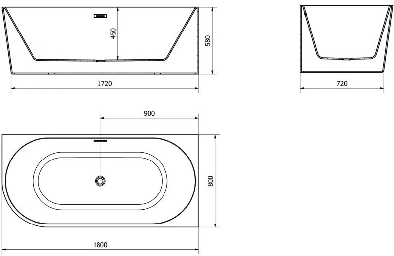 Mexen Mia, volně stojící rohová vana, pravá, 180 x 80 cm, bílá, růžové zlato přepad, 52691808000P-60