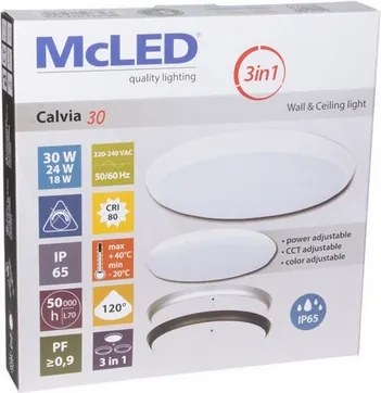 LED svítidlo McLED Calvia 30 18/24/30W CCT 3000/4000/6000K IP65 bílá/černá/stříbrná ML-411.012.42.0