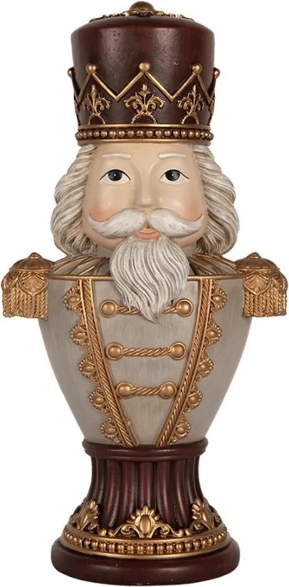 Šedo-vínová dekorace busta Louskáček Nutcracker - 16*10*30 cm