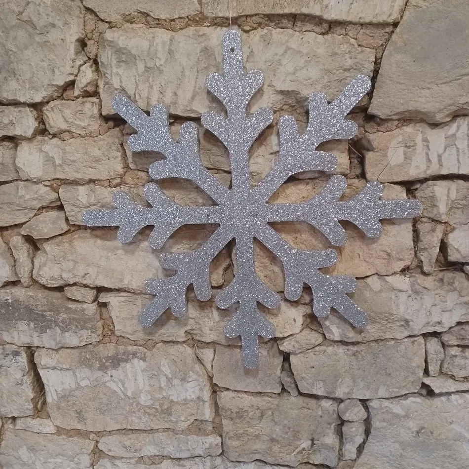 Vánoční ozdoba vločka IV, pr. 40 cm, stříbrná, překližka, venkovní