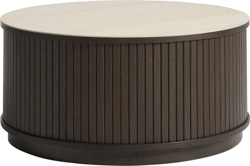 Kulatý konferenční stolek s keramickou deskou v tmavě přírodní barvě ø 85 cm Enna – Unique Furniture