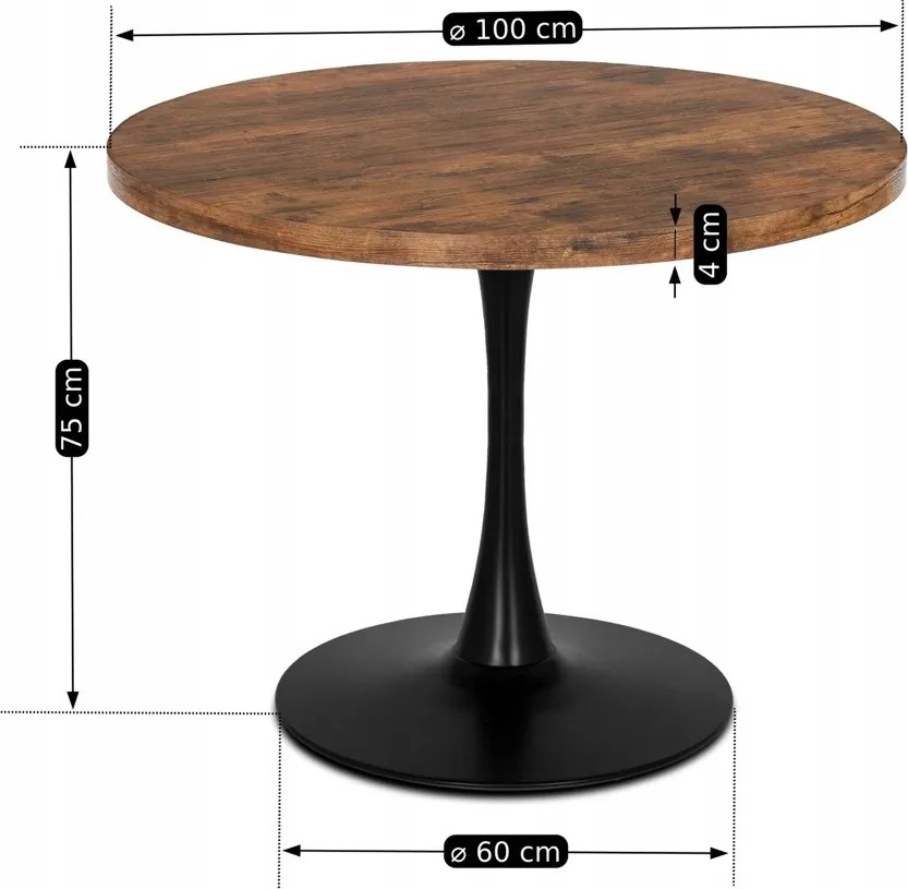 Kulatý jídelní stůl LINO 100 cm dub rustikální/černý