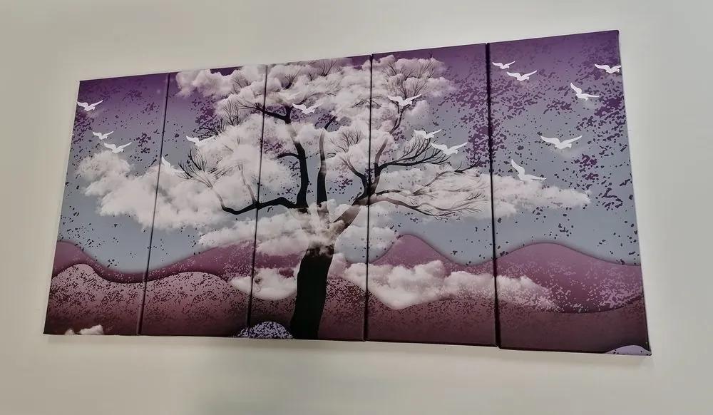 5-dílný obraz strom zalitý oblaky - 200x100 cm