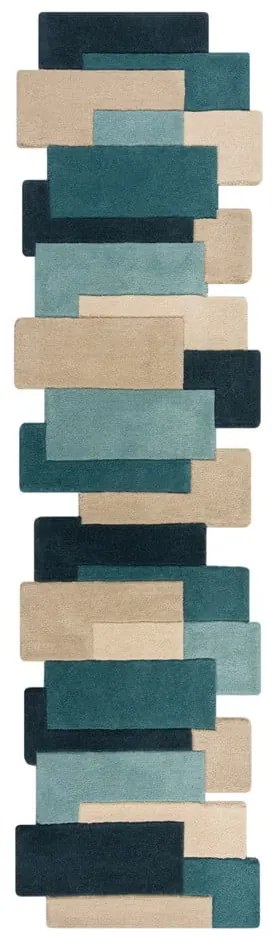 Modro-béžový vlněný běhoun 66x300 cm Collage – Flair Rugs