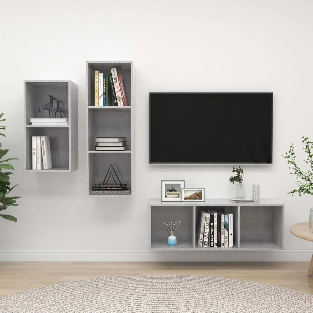Nástěnné TV skříňky 3 ks betonově šedé dřevotříska 3079632