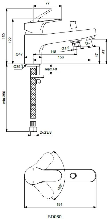 Ideal Standard Cerabase - Vanová baterie na okraj vany, chrom BD060AA