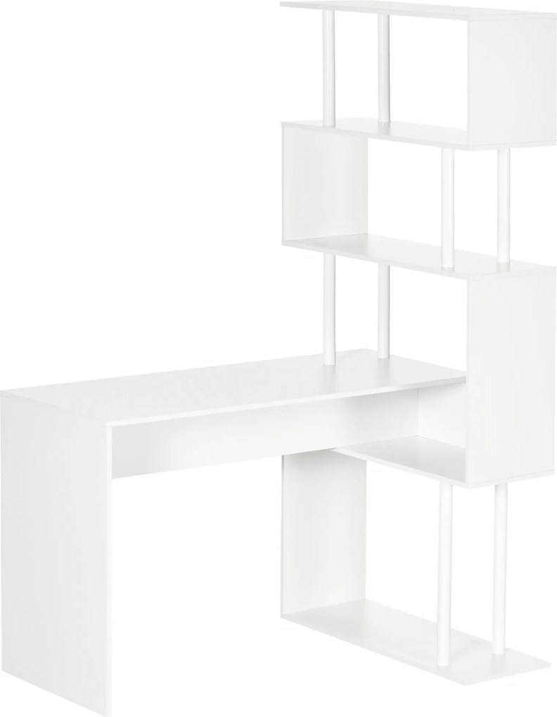 HOMCOM Rohový stůl se zásuvkami Moderní design L-tvarový počítačový stůl s dřevěnými policemi 120 x 80 x 176 cm Bílá | Aosom