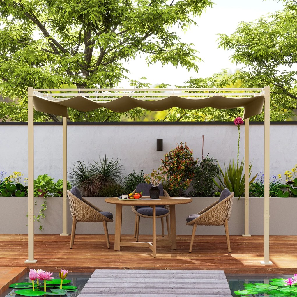 Outsunny Zahradní Pergola 3 x 3 m Skládací Pergola s Magnetickým Upevněním, Polyesterová Krytina 180g/m², Utažení Chránit proti Slunci UPF30+, pro Ter