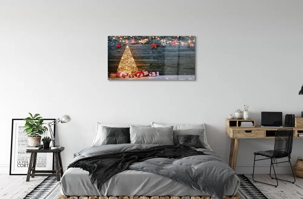 Obraz na skle Dárky Vánoční strom dekorace desky 125x50 cm