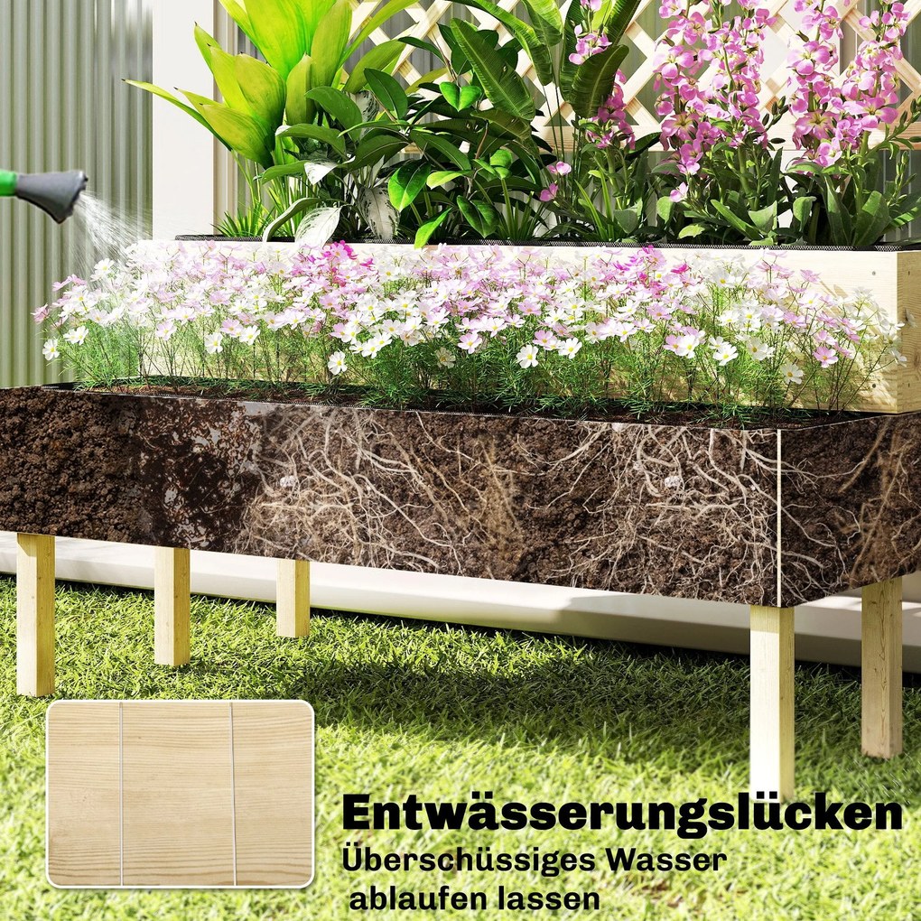 Outsunny dvoupatrový vyvýšený truhlík s mřížkou — 2 dřevěné truhlíky s látkovými vložkami pro popínavé rostliny, 108 × 62 × 120 cm