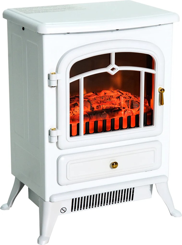 HOMCOM Elektrický krb Kamna s efektem plamene 950/1850W Ochrana proti přehřátí Bílá 41,5x28x54,8cm pro příjemné večery