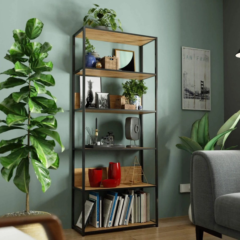 Industriální regál Lamon 80 cm černý/dub craft