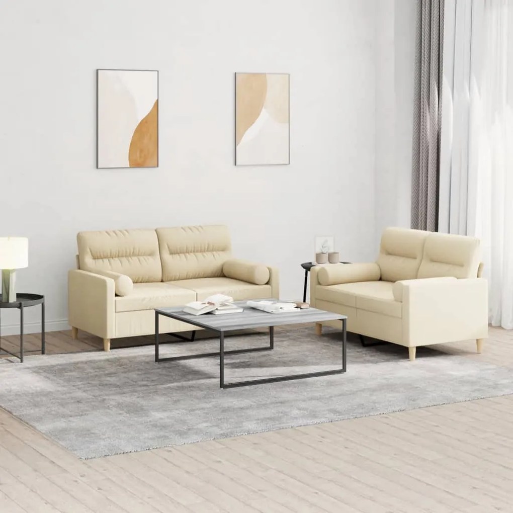 3Dílná Sedací Souprava S Polštáři Textil - Taupe / s poduškami