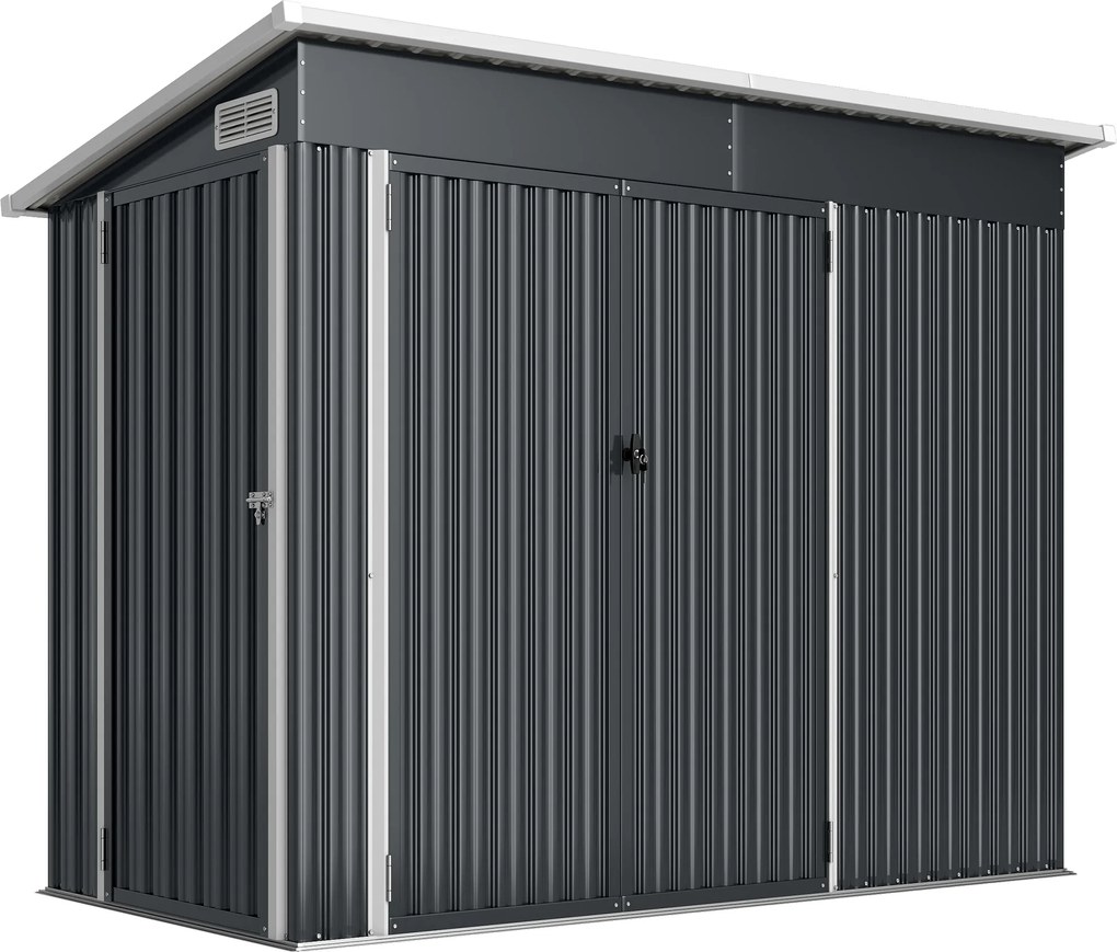 Outsunny plechový zahradní domek 2,68 m² – zamykatelný, 3 dveře, větraný, pultová střecha, rukavice v balení (234 × 132 × 185 cm)