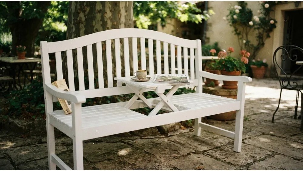 Bílá dřevěná zahradní lavice Singapore – Garden Pleasure