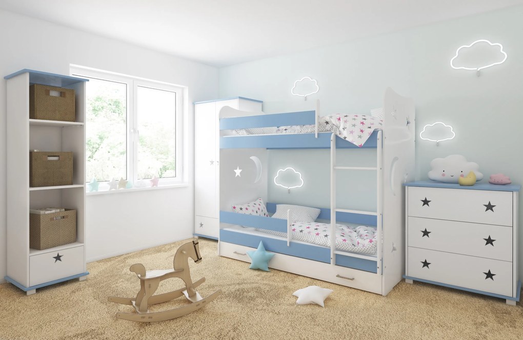BabyBeds Dětská patrová postel STARS II 180x80 Barevné provedení: Olše, Úložný prostor: Ano, s úložným prostorem