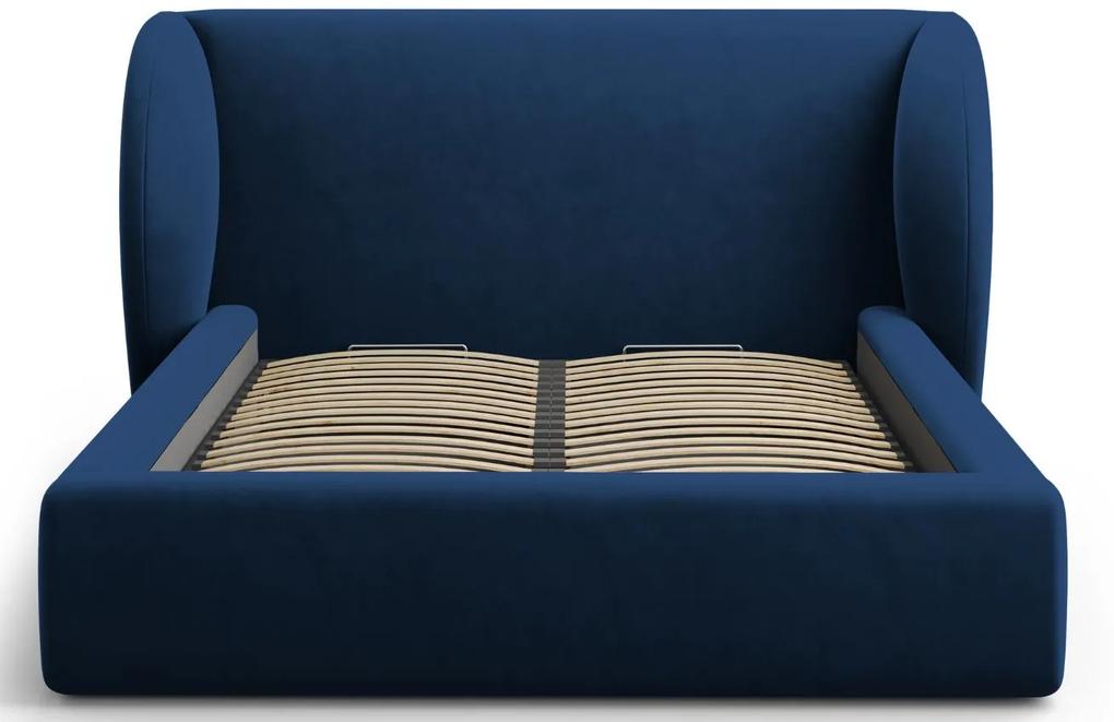 Královsky modrá sametová dvoulůžková postel MICADONI Miley 200 x 200 cm s úložným prostorem
