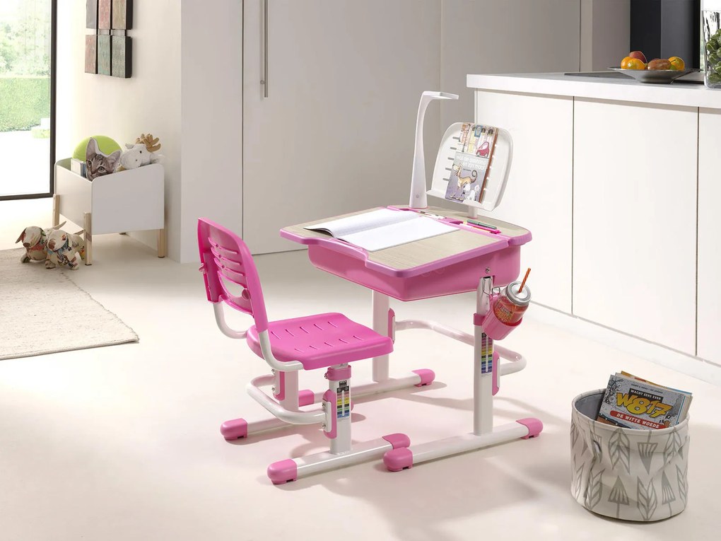 Aldo Rostoucí psací stůl pro prvňáčka Comfort - růžový Led