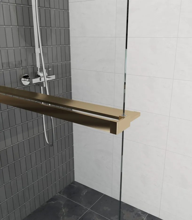 Erga Paris, sprchová zástěna Walk-In 30x200 cm, 8mm sklo námraza, zlatý matný profil, ERG-V02-PARIS-030x200-FR-GB