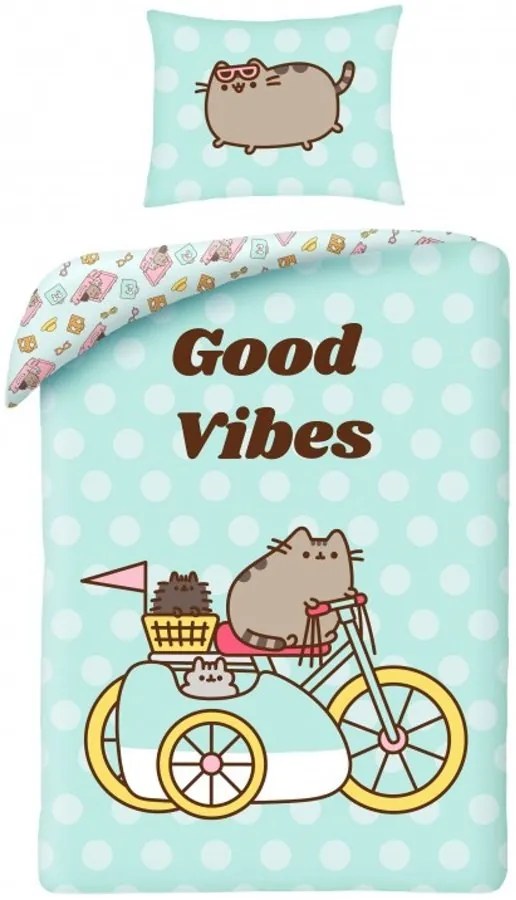 Bavlněné ložní povlečení Pusheen - motiv Good Vibes - 100% bavlna - 70 x 90 cm + 140 x 200 cm