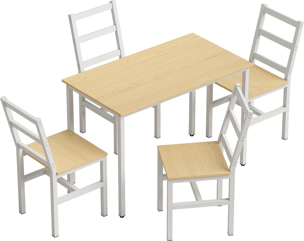 HOMCOM jídelní set se 4 židlemi, obdélníkový stůl 108 cm, židle s latkovým opěradlem, dub a bílá