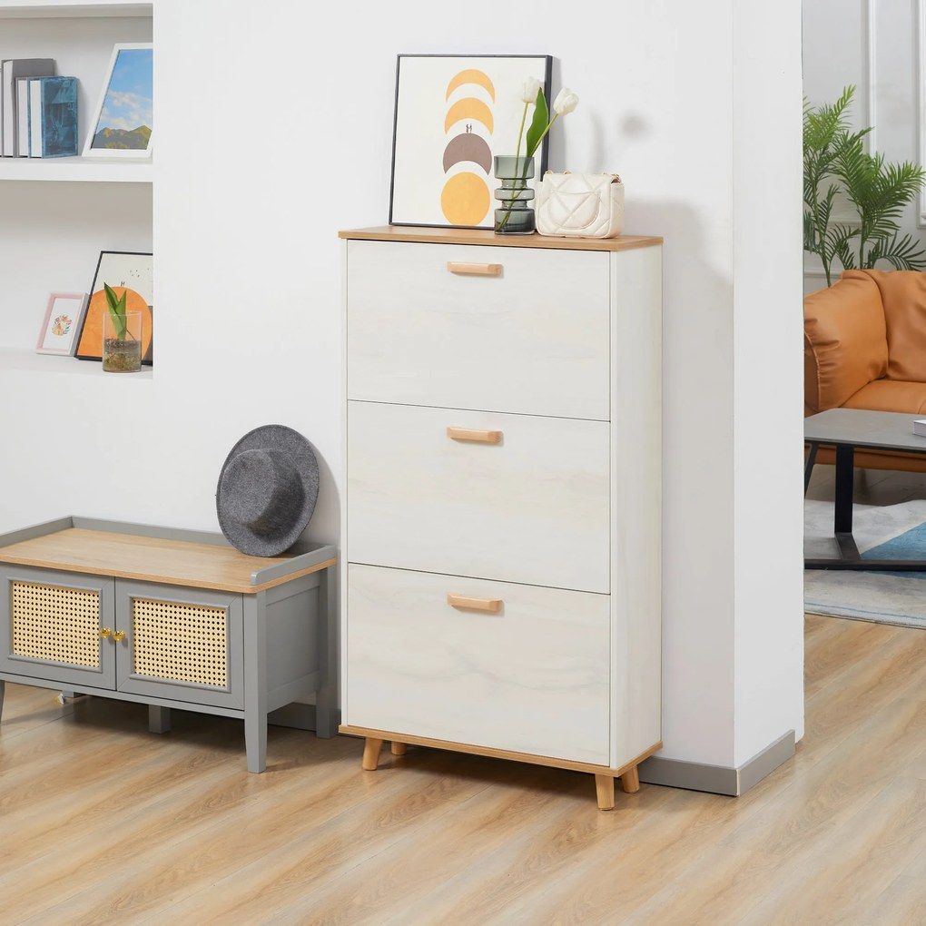 HOMCOM Moderní botník Úzký botníkový regál s 3 skládacími zásuvkami pro 12 párů obuvi a nastavitelnou policí pro předsíň 70x23,5x122 cm Bílý