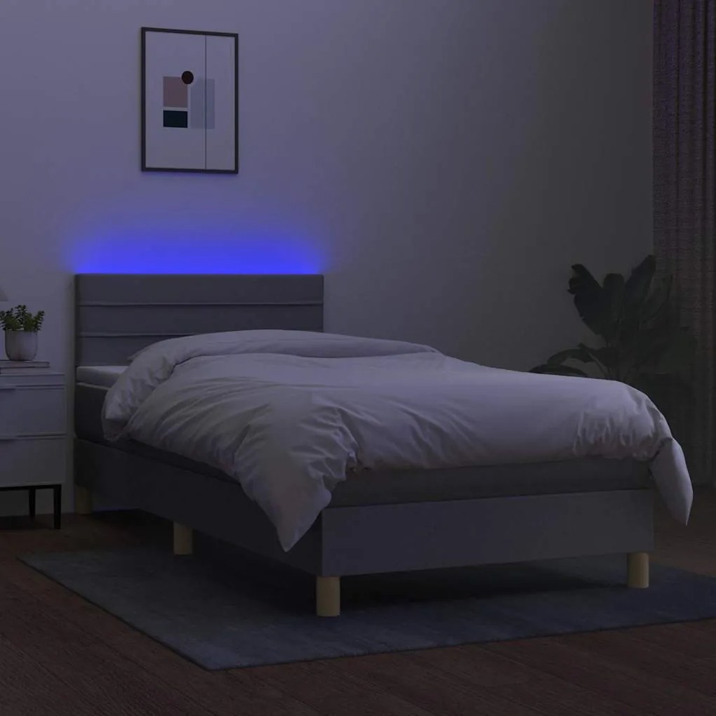 Box spring postel s matrací a LED světle šedá 100x200 cm textil 3133773