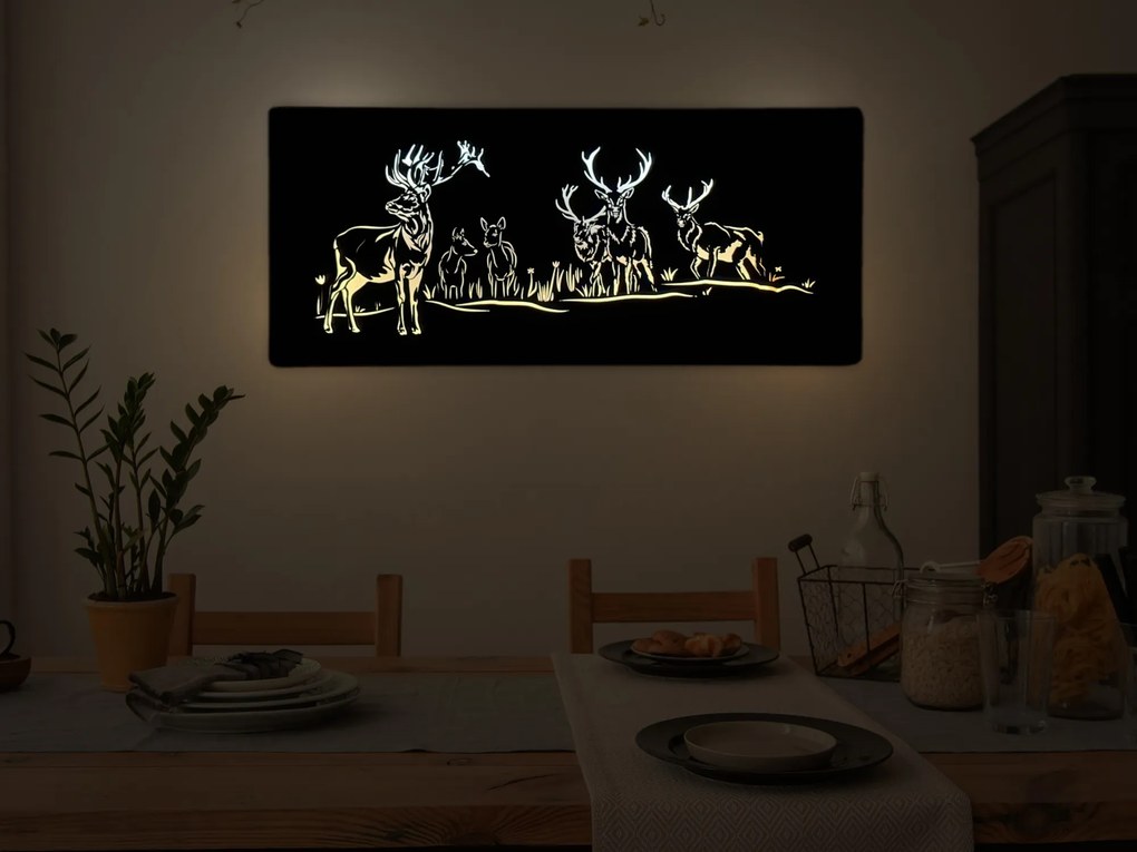 Li-Go "Jeleni" světelný obraz 230V 90x40 cm provedení povrchu: černá s patinou