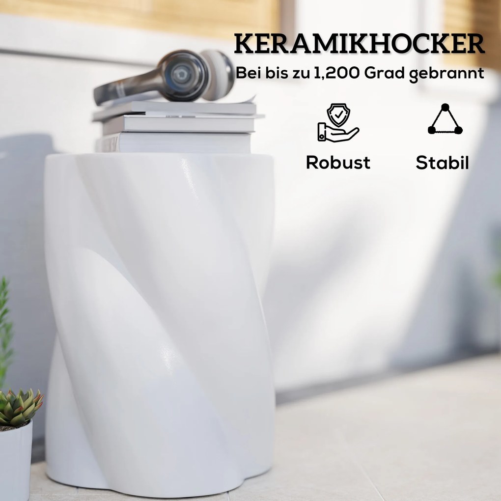 Keramická stolička ve tvaru spirály s nosností 120 kg Ø33 x 45 cm Odolná proti povětrnostním vlivům Zahradní stolička s víkem Bílá