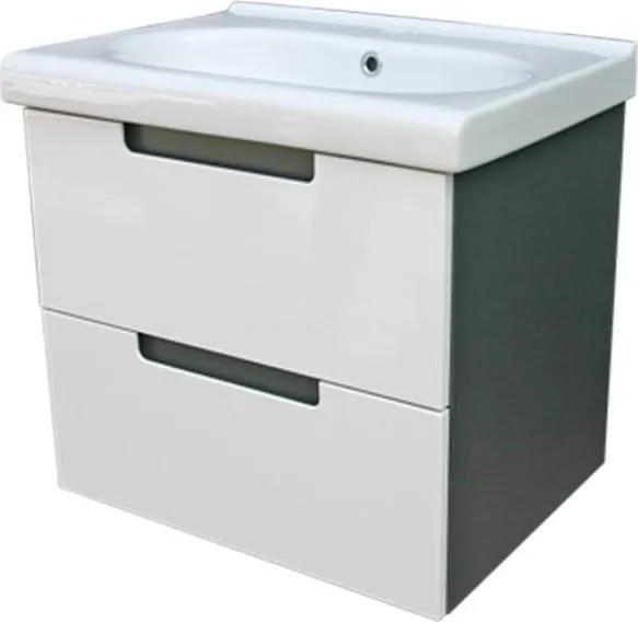 Falco Závěsná koupelnová skříňka Provo D60 s umyvadlem, grafit/bílý lesk