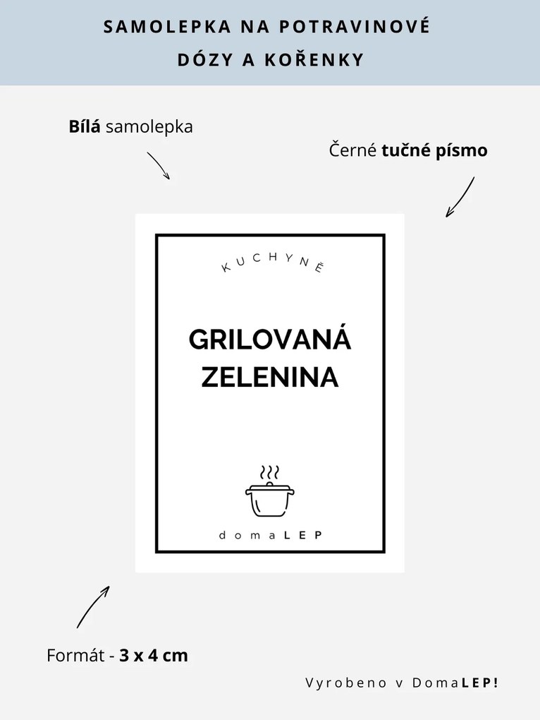 Samolepka na kořenky GRILOVANÁ ZELENINA bílá 3 × 4 cm tučné písmo
