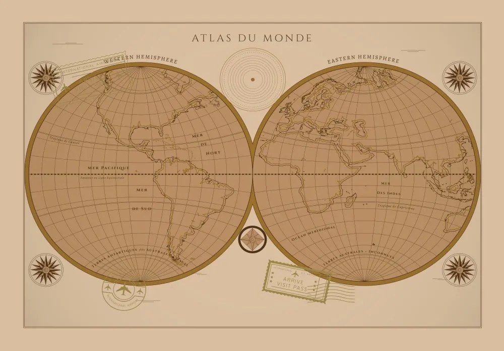 Fototapeta Atlas Du Monde Vintage Omyvatelný vlies 135x90