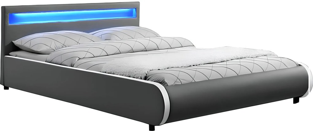 Manželská postel s RGB LED osvětlením, šedá, 180x200, DULCEA