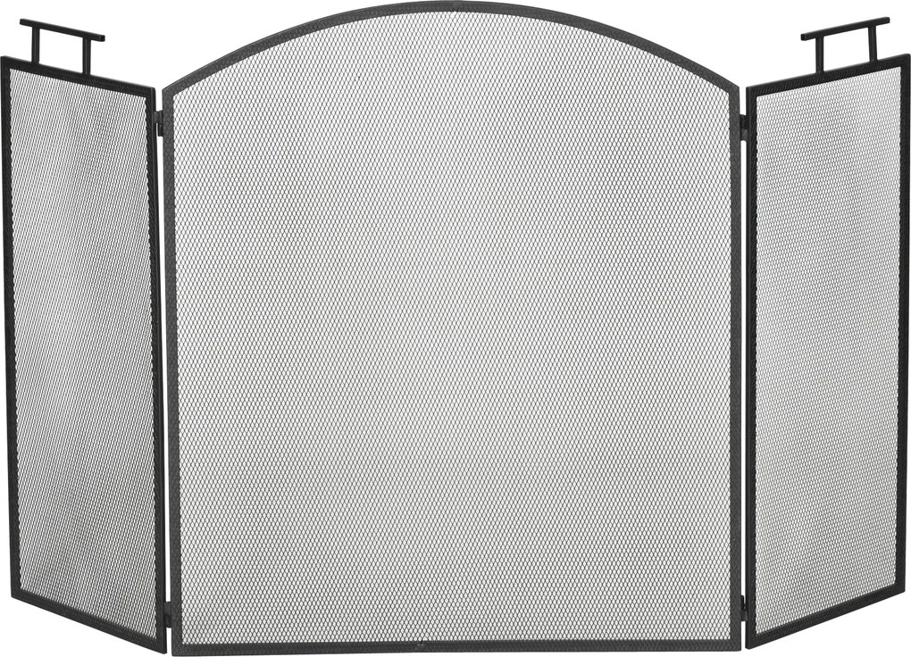 HOMCOM Ochranná obrazovka krbu s kovovou sítí, skládací design ve třech dílech, černá, 110 x 24 x 76,5 cm