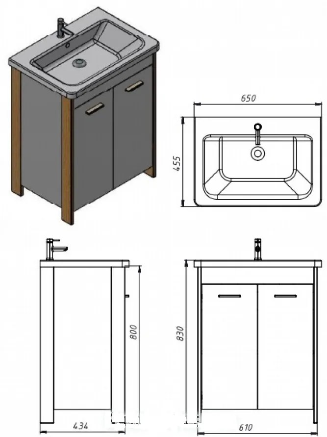 Lavedo Broadway Black 65 koupelnová skříňka s umyvadlem