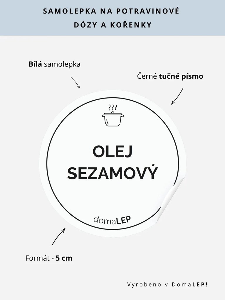 Samolepka na dózu CUKR KOKOSOVÝ – bílá, 5 cm, tučné písmo