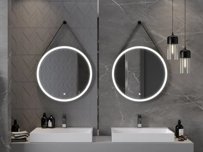 Mexen Reni koupelnové zrcadlo podsvícené, kulaté 70 cm, LED 6000K, odmlžování, černý rám - 9812-070-070-611-70