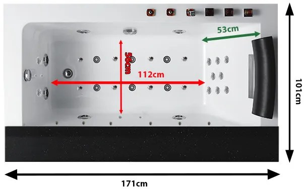 BPS-koupelny Hydromasážní vana HYD-LO915BL 170x100 ČERNÁ s ohřevem vody
